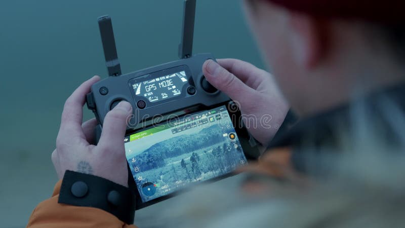 The Guy Controls the Drones. Remote Control of the Drone in Hands is ...