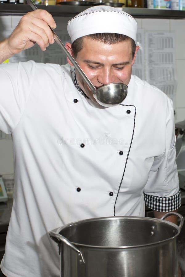 Guy Cook Preparing Delicacies Stock Image - Image of smiling, career ...