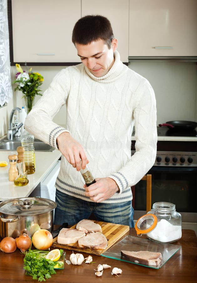 Guy cooking porbeagle stock image. Image of fish, cuisine - 40361079