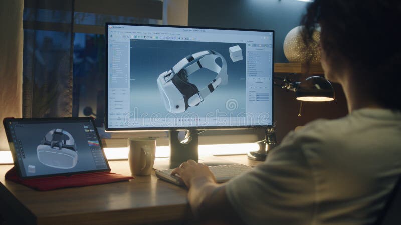 Guy Creating 3D Prototype of VR Headset Stock Photo - Image of program ...