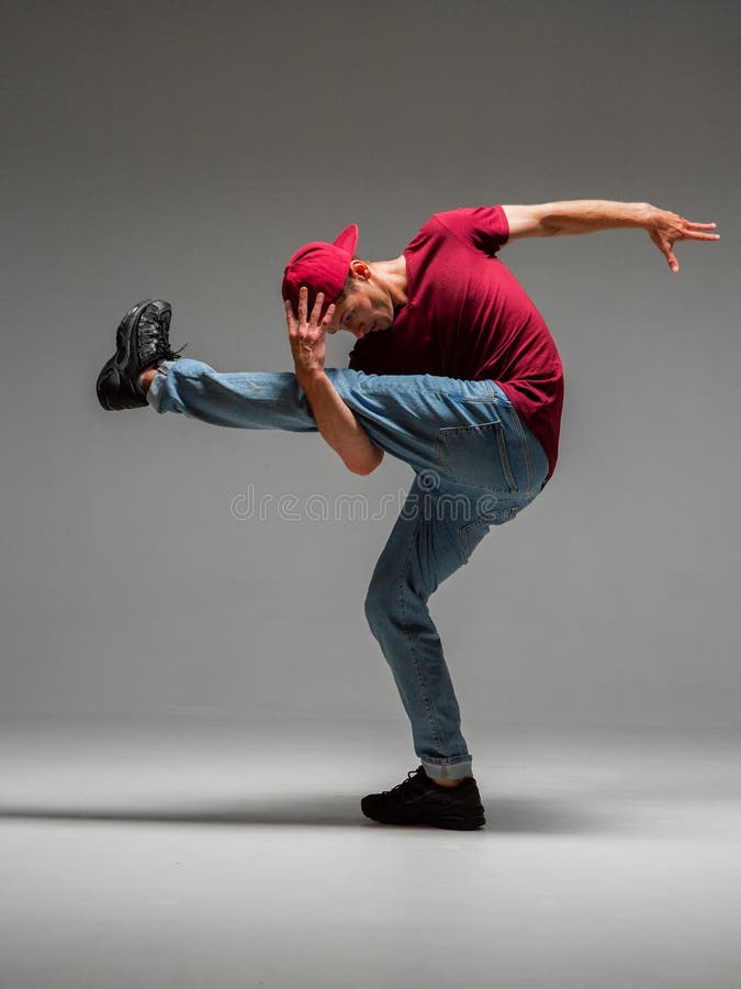 Guy Dancing Contemporary Dance in Studio Isolated on Gray Background ...