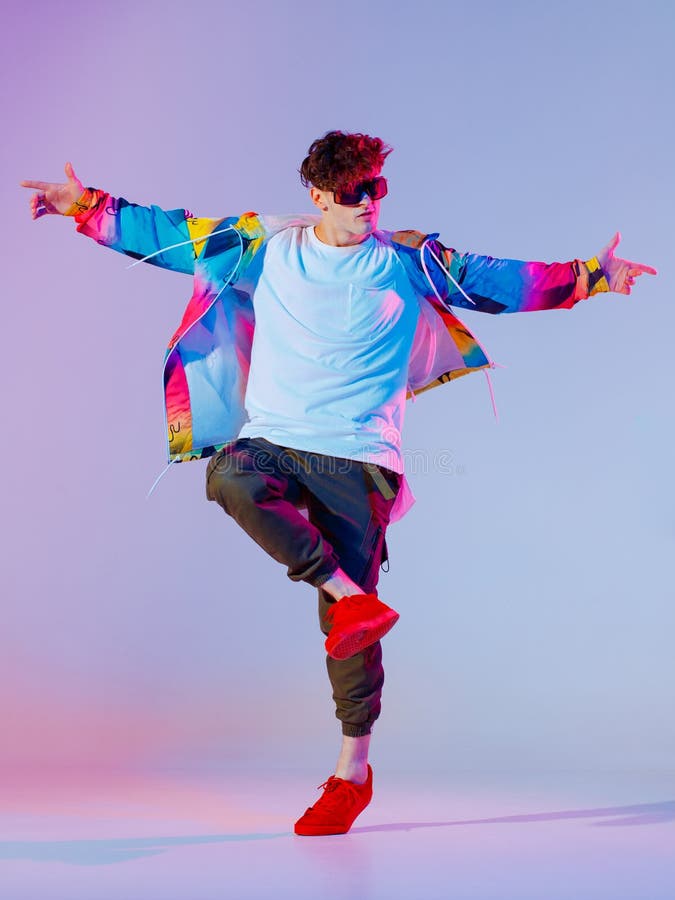 Guy Dancing Contemporary Dance in Studio. Neutral Grey Background ...