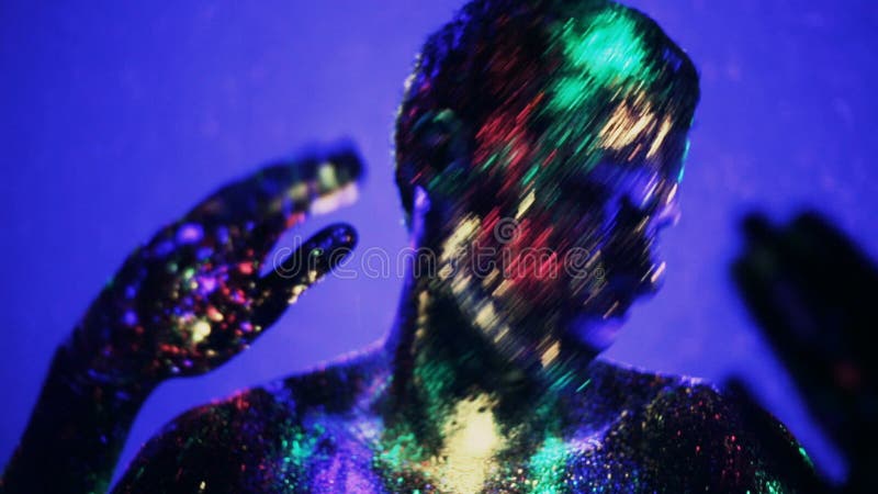 Guy Dancing in the Ultraviolet Light Stock Video - Video of adult ...