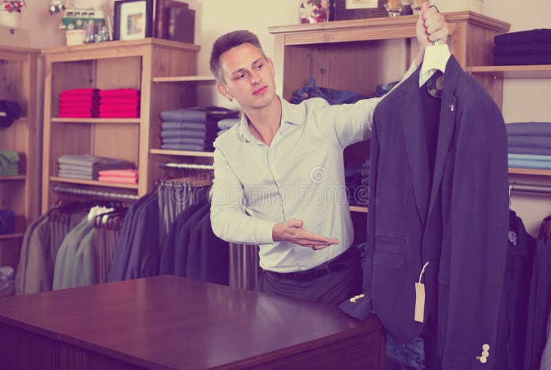 Guy is Deciding on for New Dark Blue Suit Stock Image - Image of shop ...