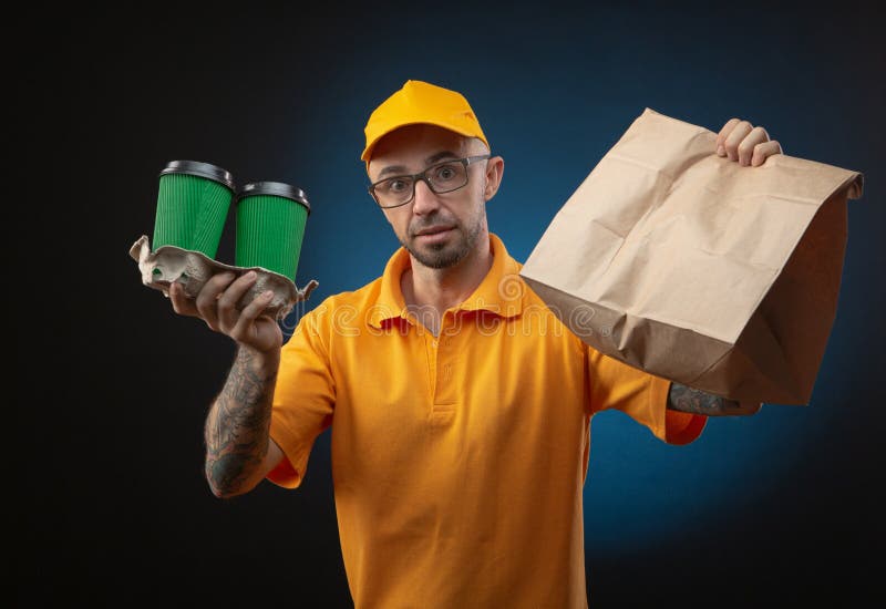 Guy Delivering Packages, Food, Courier Stock Image - Image of order ...