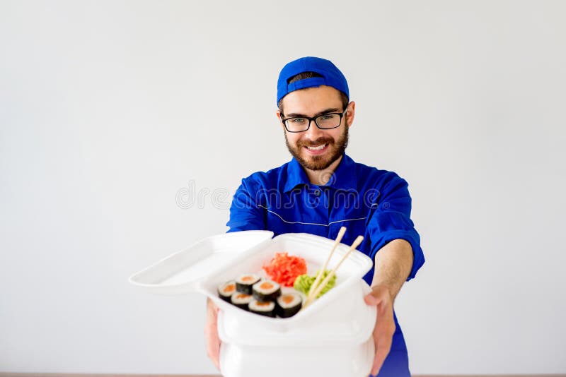 Guy delivering sushi stock image. Image of fried, tasty - 97242039