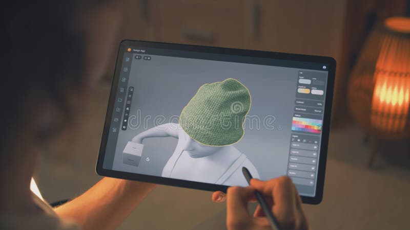 Guy Designing Clothes in App on Tablet Stock Photo - Image of work ...