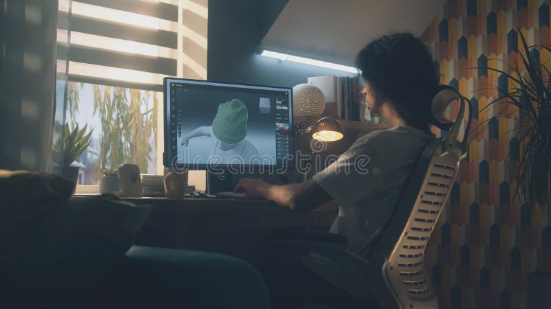 Guy Designing Clothes in 3D Modeling Software Stock Image - Image of ...