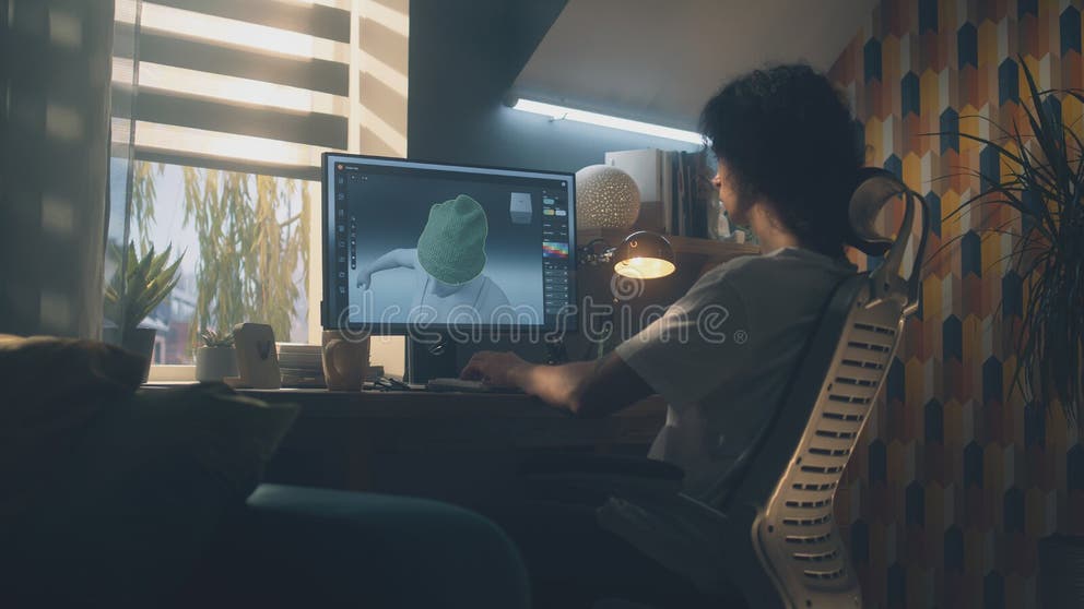 Guy Designing Clothes in 3D Modeling Software Stock Image - Image of ...