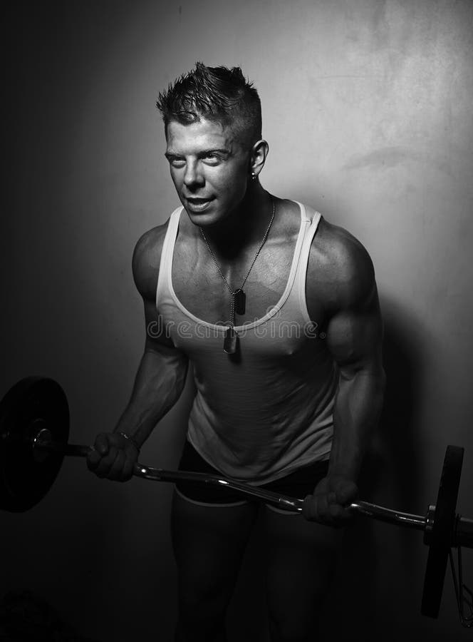 Guy Doing Exercises with Barbell Stock Photo - Image of handsome ...