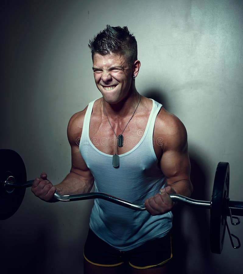 Guy Doing Exercises with Barbell Stock Image - Image of active, macho ...