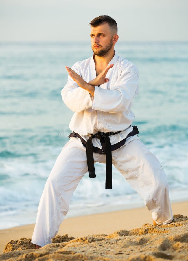 Guy doing karate poses stock image. Image of adult, active - 216366391