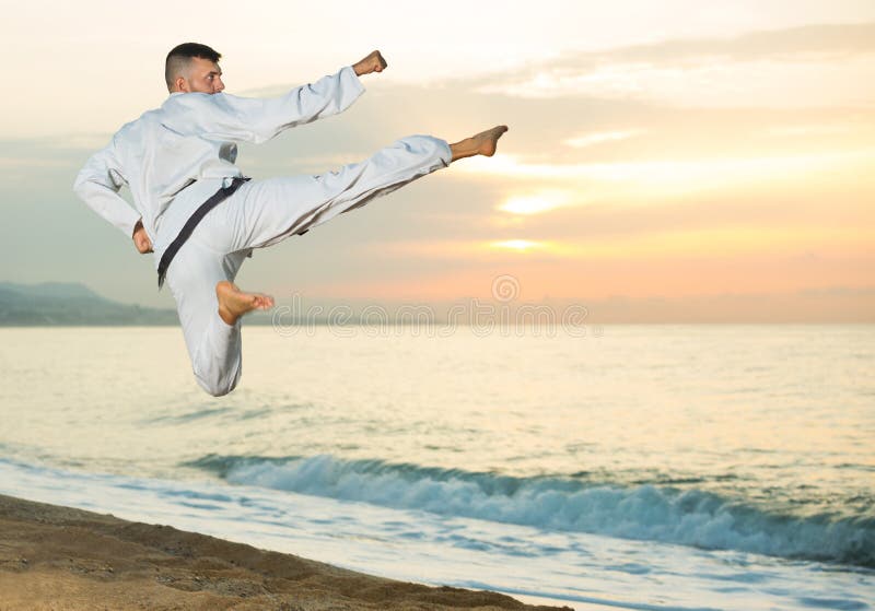 Guy doing karate poses stock image. Image of sport, japanese - 225198765