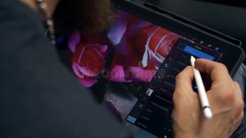 Guy Draw Picture on Tablet Computer. Designer Works on Graphic Tablet ...