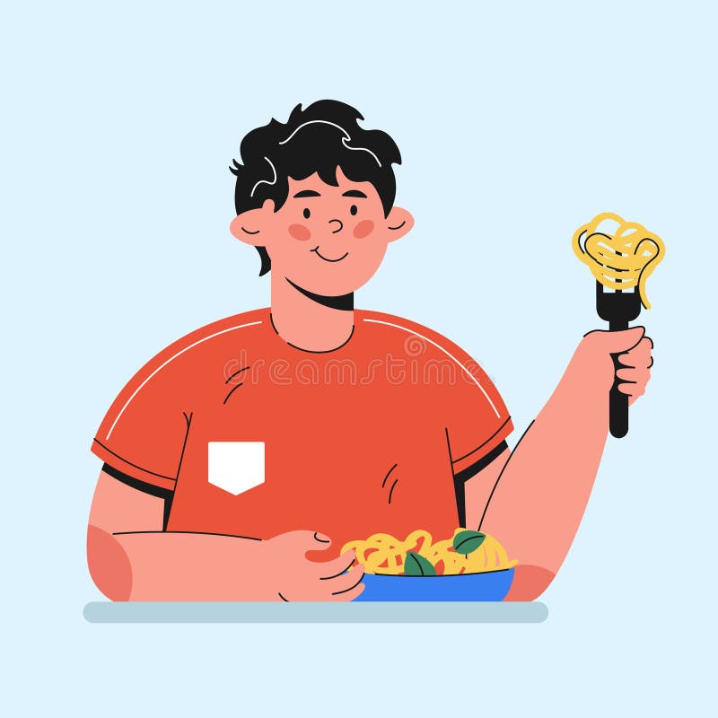 Guy Eating Pasta Character in Cartoon Style Stock Vector - Illustration ...