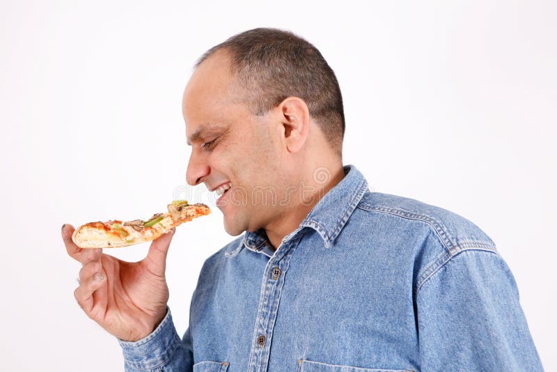 Guy eating pizza slice stock photo. Image of lunch, smiling - 12879340