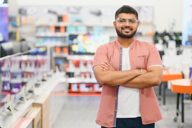 Indian Man in an Electronics Store Stock Image - Image of mall ...