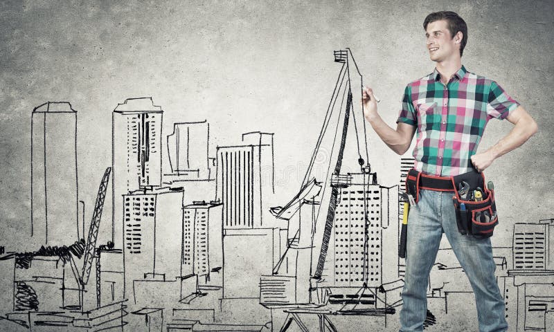 Guy Engineer Sketching His Ideas Stock Photo - Image of construction ...
