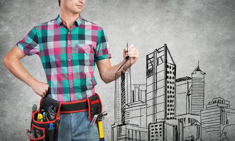 Guy Engineer Sketching His Ideas Stock Image - Image of construction ...