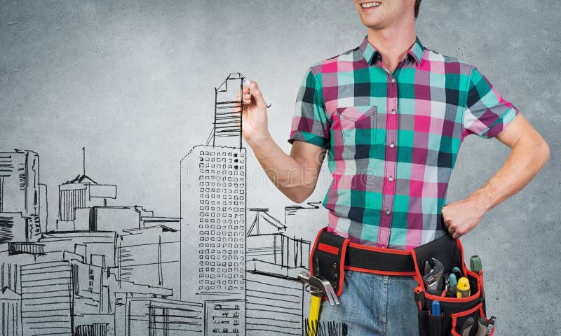 Guy Engineer Sketching His Ideas Stock Photo - Image of project ...