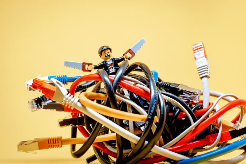 It Guy Fighting a Bundle of Tangled Wires. Information Technology ...