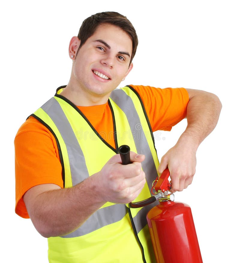 Guy with fire extinguisher stock photo. Image of person - 21991838