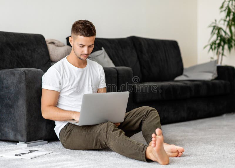 Guy Freelancer Working at Home on the Computer Stock Image - Image of ...