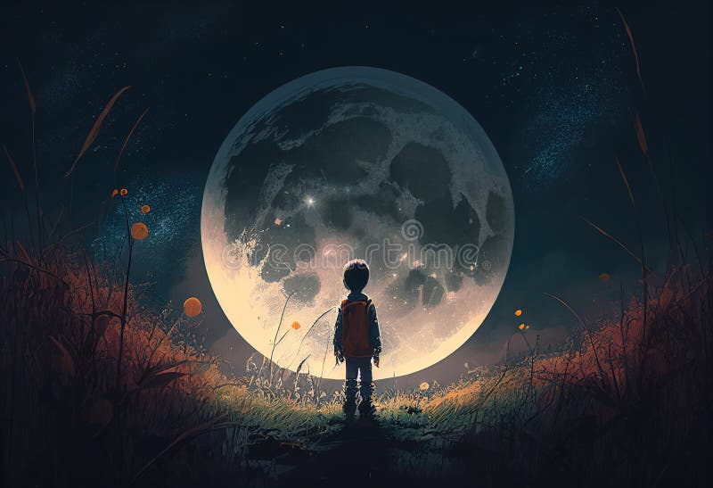 Guy on a Full Moon and Looking at the Moon Illustration. AI Generative ...