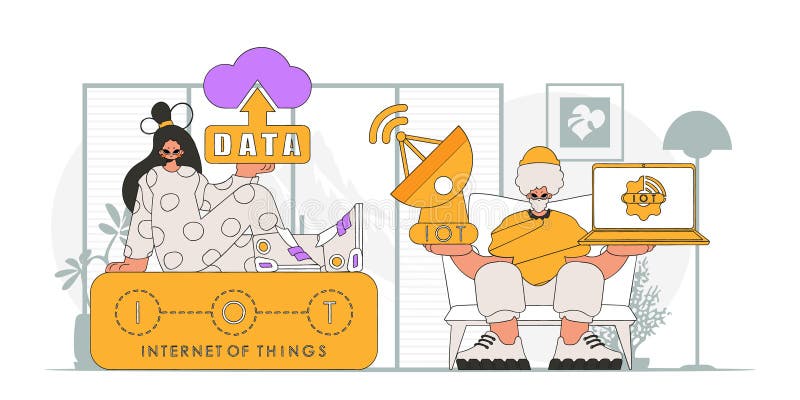 Guy and Girl Collaborate in the Internet of Things Modern Vector ...