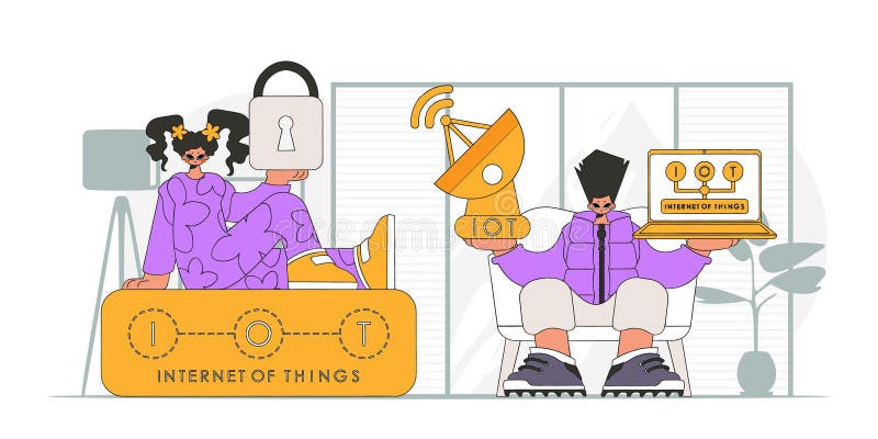 Guy and Girl Collaborate on the Internet of Things, Vector.style Modern ...