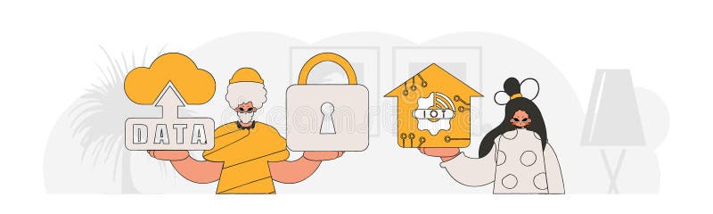 Guy and Girl Form an IoT Team, with Modern Vector Figures. Stock ...