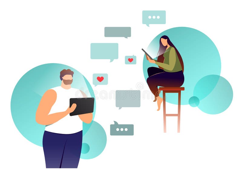 A Guy and a Girl with a Gadget Chatting on a Social Network Stock ...
