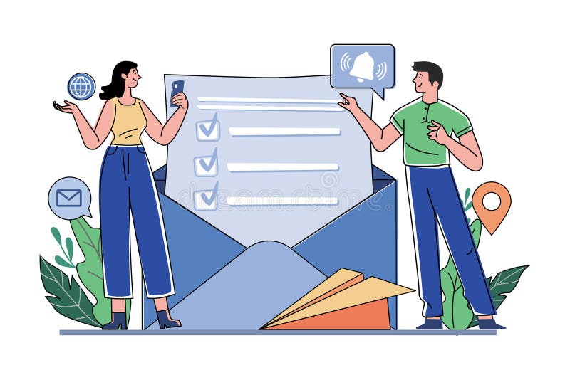 Guy and a Girl Getting an Email Notification Stock Vector ...