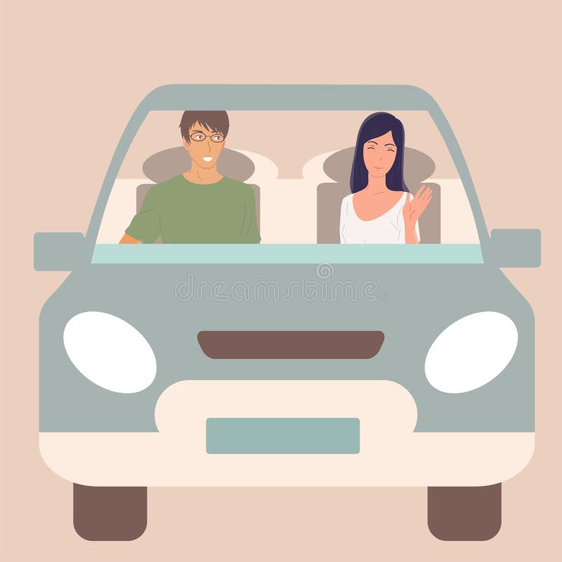 A Guy and a Girl in Love are Driving a Car. Vector Flat. Stock ...