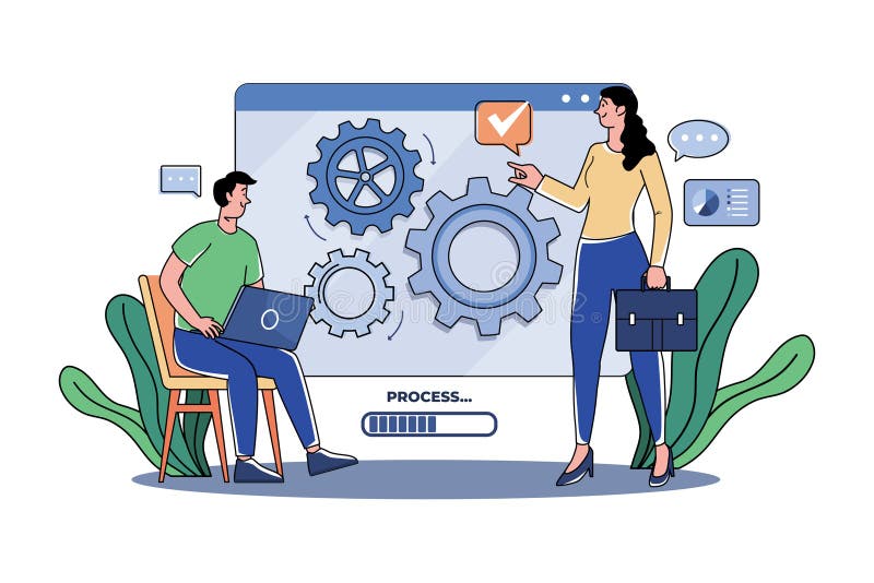 The Guy and the Girl Manage Complex Processes Stock Vector ...