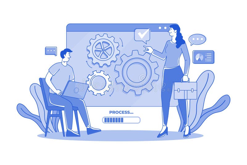 The Guy and the Girl Manage Complex Processes Stock Vector ...