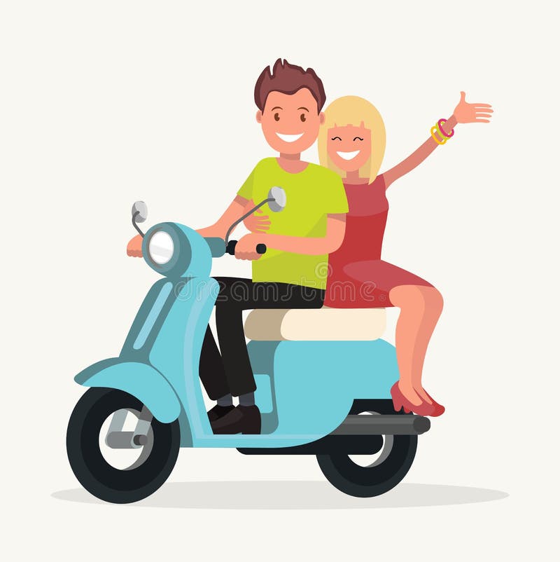 Guy with a Girl Riding on a Motorcycle. Vector Illustration Stock ...