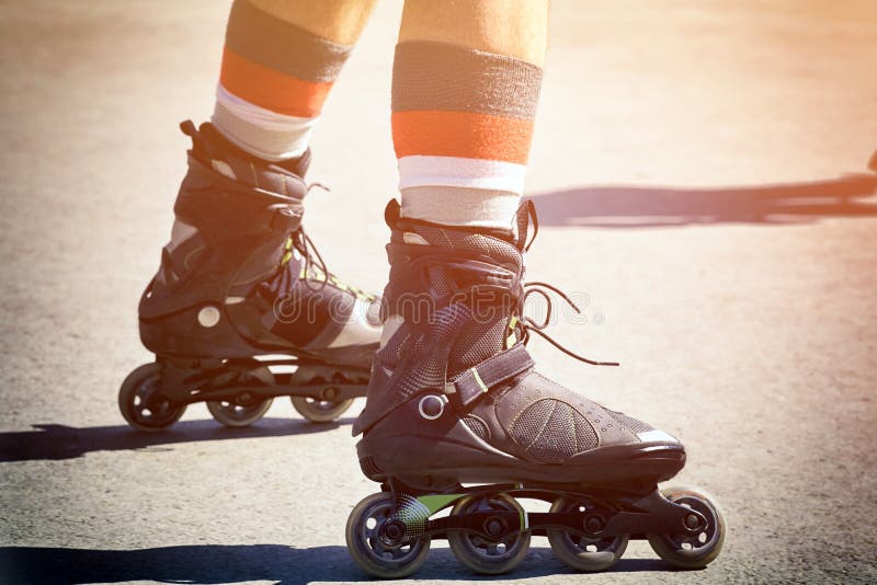 The Guy Goes Rollerblading on the Asphalt. Stock Image - Image of boot ...