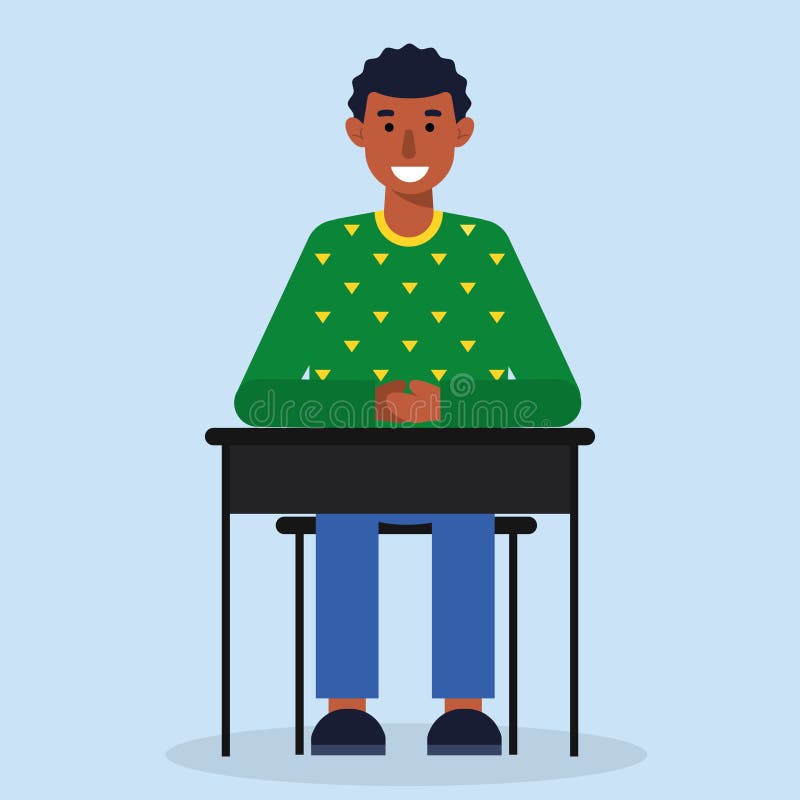 Guy in Green Sitting at the Table Stock Vector - Illustration of ...