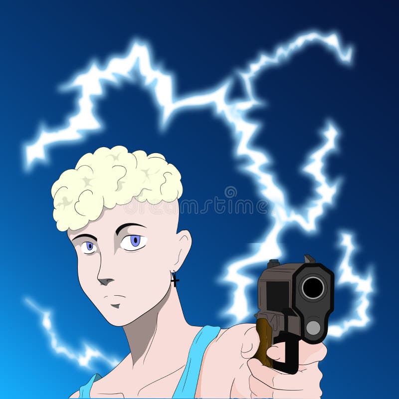 A Guy with a Gun in the Night City Stock Illustration - Illustration of ...