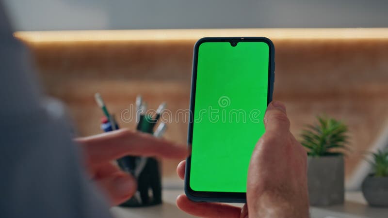 Guy Hand Touching Mockup Screen Answering Call at Office Workplace ...