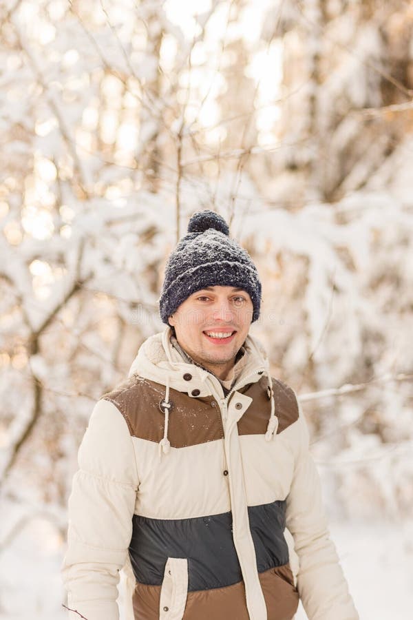 The Guy Have a Rest in the Winter Woods. Stock Photo - Image of style ...