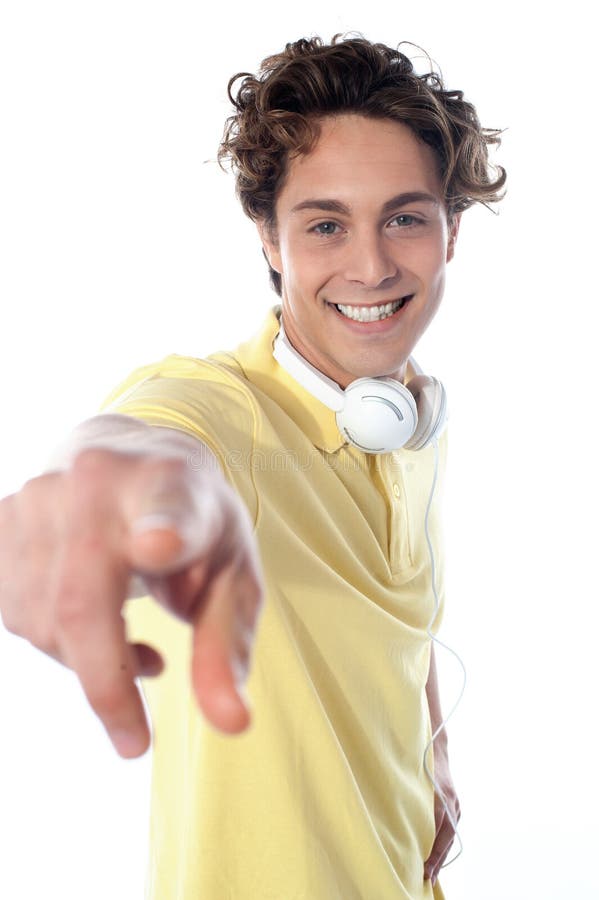 Guy with Headphones Pointing at You Stock Image - Image of isolated ...