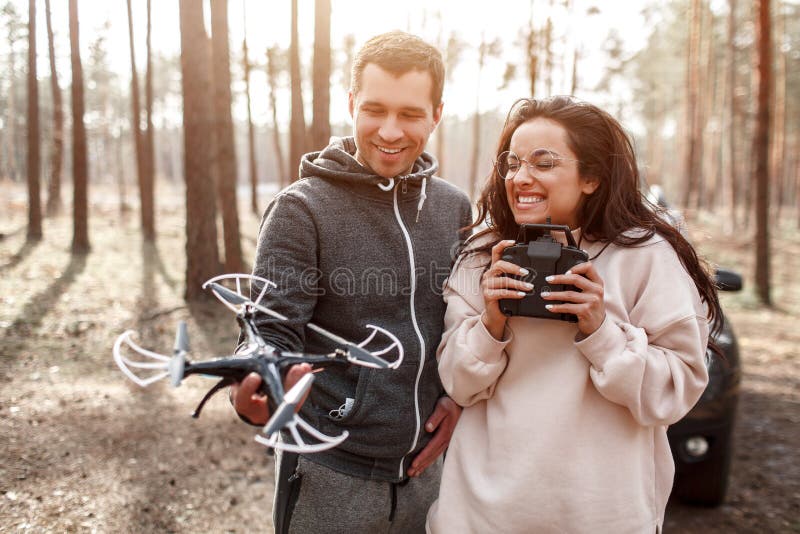 The Guy is Holding a Control Panel from the Drone. Country Trip Stock ...