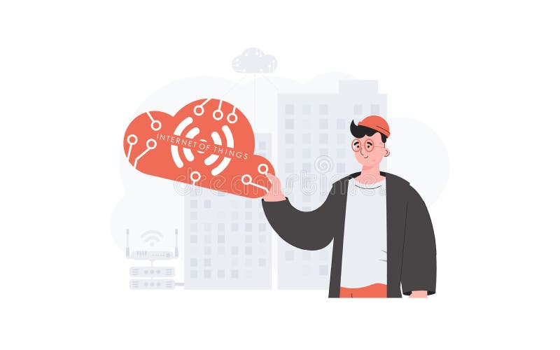 The Guy is Holding an Internet Thing Icon in His Hands. Internet of ...