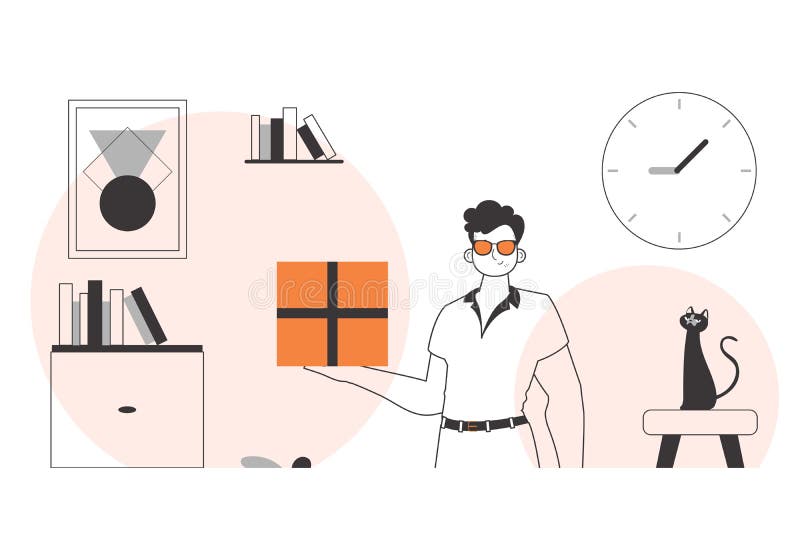 The Guy is Holding a Package. Parcel Delivery Concept. Linear Modern ...