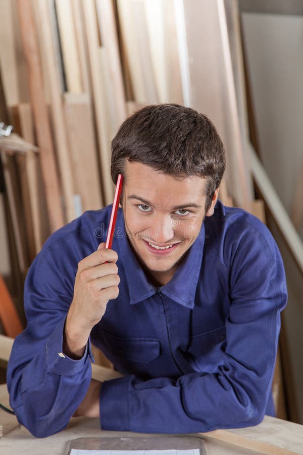 Carpenter in thinking stock photo. Image of measurement - 26079264