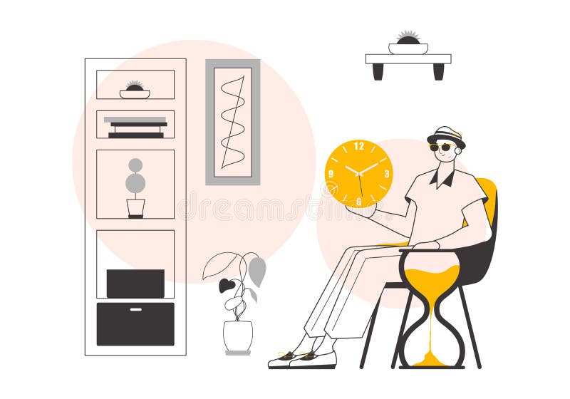 The Guy is Holding a Watch. Time Management Concept. Linear Trendy ...