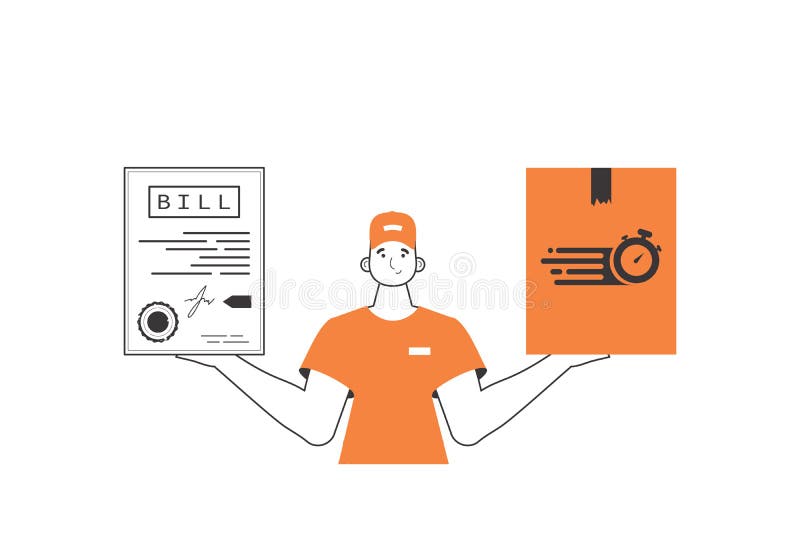 The Guy Holds a Parcel and a Check in His Hands. Parcel Delivery ...