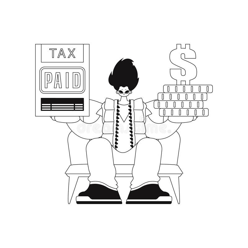 Guy Holds Tax Return and Stack of Coins Linear Style Vector ...